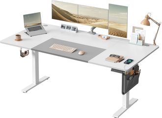 Songmics Höhenverstellbarer Schreibtisch elektrisch, 180 x 80 cm, stufenlos verstellbar, Memory-Funktion mit 4 Höhen, USB-C-Anschluss, wolkenweiß-Taubengrau LS