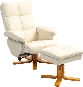 HOMCOM Fauteuil relax avec repose-pied - HOMCOM - pivotant &agrave; 360&deg;, dossier inclinable - PU - 80 x 86 x 99 cm - cr&egrave;me