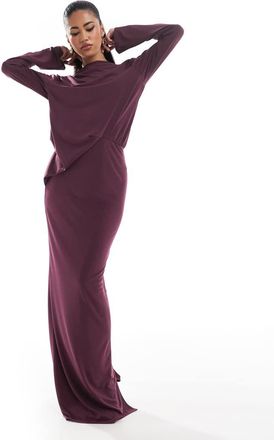 Asos Langärmliges Maxikleid in Pflaume mit Drapierung-Rosa