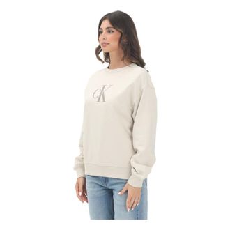 Calvin Klein Jeans Femme, Sweatshirts et sweats à capuche, Beige, Taille: 36 FR Pull col rond beige automne hiver
