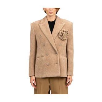 Giuseppe Di Morabito Femme, Vestes, Beige, Taille: 36 FR Veste Beige en Laine &agrave; Double Boutonnage avec Broche Fleur