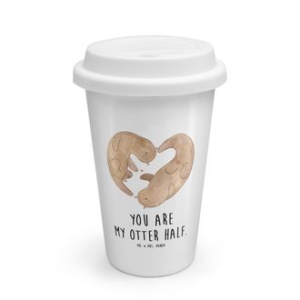Mr. & Mrs. Panda To Go Becher Otter Herz - Geschenk, Fischotter, Seeotter, Thermobecher, verliebt, Coffee to go Becher, Kaffee Thermobecher, Coffe To