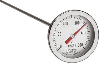 TFA Dostmann Profi Backofenthermometer, 14.1035.60, aus Edelstahl, mit langem Temperaturfühler (30 cm), Ersatzteil/Nachrüsten Pizzaofen, Holz-Steinbackofen, Grill,