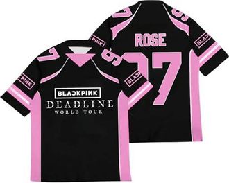 Generic Maillot de Rugby imprim&eacute; Noir et Rose Kpop Lisa Jennie Jisoo Rose, Maillot de Football Hip Hop America pour Les Fans de Musique 03-2 XXL