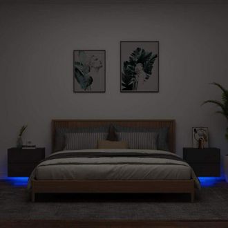 vidaXL Wand-Nachttische mit LED-Leuchten 2 Stk. Schwarz - Vidaxl