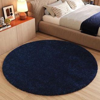 Tapiso Essence Rond Tapis Shaggy Poils Longs Moderne Bleu Marine Uni Tapis Salon Chambre Adulte Enfant Descente de Lit Moelleux Super Soft Epais Oeko-TEX 240