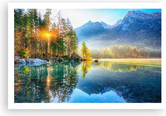 Arttor Poster ohne Rahmen Landschaft Alpen Berge Deko 91x61cm Wandposter Art Prints Wandbilder Dekoration Wohnzimmer Schlafzimmer K&uuml;che Wanddeko Bild Wand Ku
