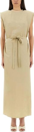 Alysi Femme, Robes, Beige, Taille: 36 FR Robe Maxi Sans Manches avec Ceinture &agrave; la Taille