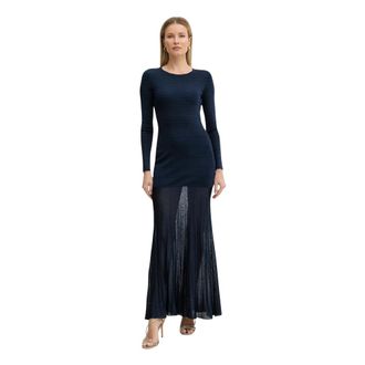 Twinset Robe Longue Pliss&eacute;e en Maille - Femme - Robes - Bleu - Taille: 36 FR