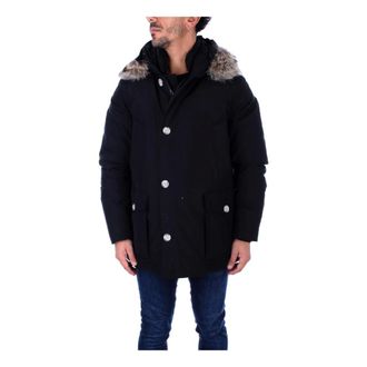Woolrich Homme, Vestes, Noir, Taille: 2XL Manteau Noir &agrave; Capuche Fermeture &Eacute;clair Boutons Poches