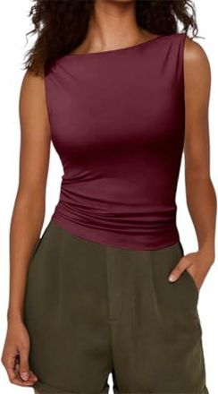 Generic D&eacute;bardeur Femme Coton Tank Top D&eacute;bardeur Classique pour Femmes avec col Rond en Couleur Unie Parfait &agrave; associer avec Jeans ou Jupes