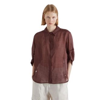 Meimeij Femme, Blouses et Chemises, Brun, Taille: 38 FR Camicia di Linea Dritta Riprese sulle Maniche