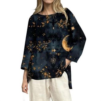 Generic Chemisier Femmes Coton Lin Grande Taille D&eacute;contract&eacute; Chemisiers Et Blouses D&eacute;t&eacute; Manches Longues Col en V Ample Haut L&eacute;g&egrave;re Comfy Tuniques Mode Coton E