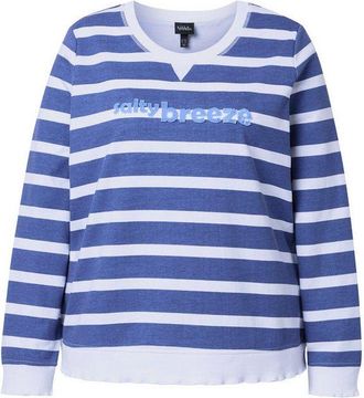Ulla Popken Sweatshirt Sweatshirt Ringel Schriftzug Rundhals Langarm