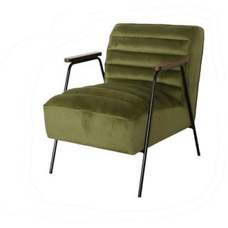 Hellin Fauteuil 60x76x73 cm en tissu velours vert fonc&eacute;