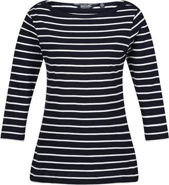 Regatta Haut Bayletta à Manches 3/4 pour Femme T-Shirt, Bleu Marine/Blanc, 38