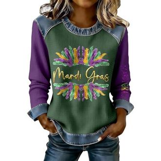 Generic Sweat-shirt &agrave; col rond imprim&eacute; pour femme, d&eacute;contract&eacute;, manches longues, coupe d&eacute;contract&eacute;e, sweatshirts &agrave; col rond, hauts, blanc, 3XL