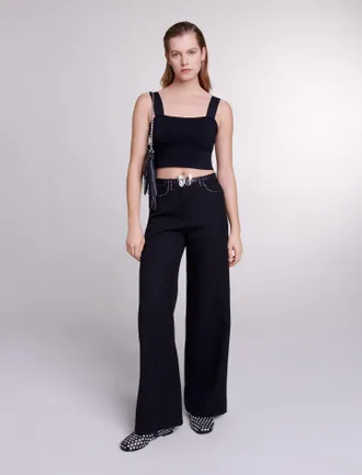 Maje Pantalon Large En Tweed - Noir - Taille 36 - Maje