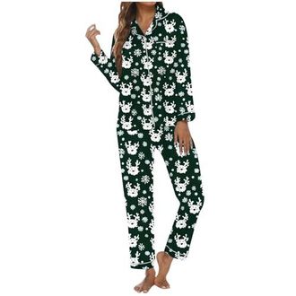 Generic Ensemble de v&ecirc;tements de nuit &agrave; manches longues avec poche boutonn&eacute;e pour femme, vert fonc&eacute;, XXL