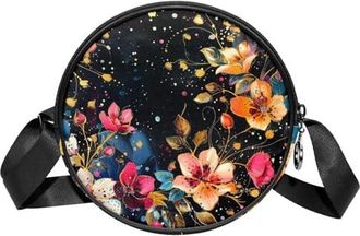 Generic Sac &agrave; bandouli&egrave;re rond pour femme, petit sac &agrave; bandouli&egrave;re &agrave; motif floral avec fermeture &eacute;clair, bretelles r&eacute;glables, sac &agrave; main rond d&eacute;contract&eacute; pour