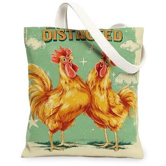 Generic Sacs fourre-tout vintage en toile avec motif animal artistique, sacs dépicerie réutilisables, sacs dété rustiques, légers et lavables, beige, 13x15 In