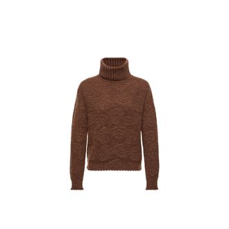 Moncler Moncler Pull &Agrave; Col Roul&eacute; En Laine M&eacute;lang&eacute;e &Agrave; Motif Feuille, Femme, Marron, Taille: Xs