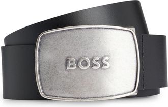 BOSS Herren Icon-EP Lederg&uuml;rtel mit Logo-Koppelschlie&szlig;e aus geb&uuml;rstetem Metall Schwarz 90