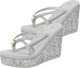 Beaupretty Chaussures Talons Hauts Pour Femme Sandales De Plage Avec Paillettes Et Diamants Pantoufles Décontractées Pour Loisirs Et Promenades