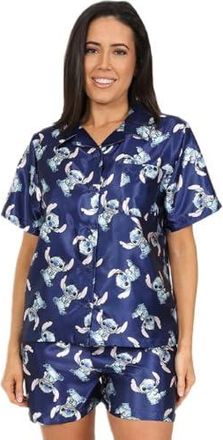 Disney Lilo & Stitch Pyjama dété 2 pièces en satin de soie pour femme Tailles 36-46, blanc, 46-48