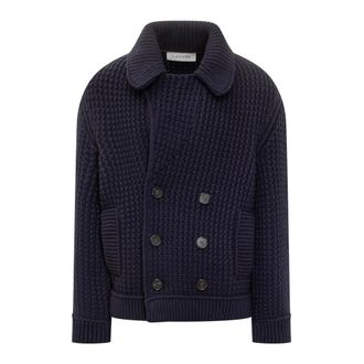 Lanvin Homme, Pulls, Bleu, Taille: 38/40 FR Oversized Wool Pea Coat