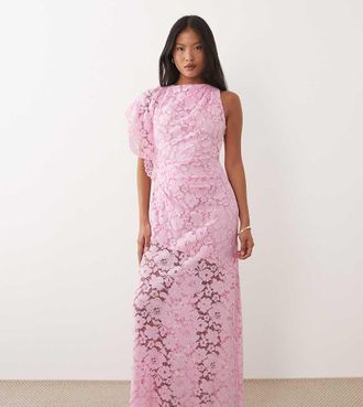 Forever New Robe longue et asym&eacute;trique avec superposition en dentelle - Rose clair