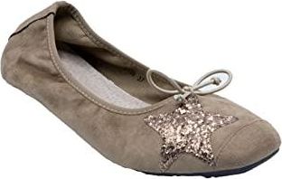 Primtex Ballerines Confort Femme en Daim Velours étoile pailletée Semelle intérieure en Cuir