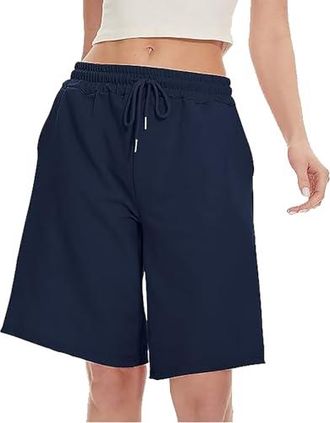 Generic Short de jogging pour femme, longueur genou, cordon de serrage, décontracté, ample, en coton, short de sport avec poches, short cargo pour homme, bleu
