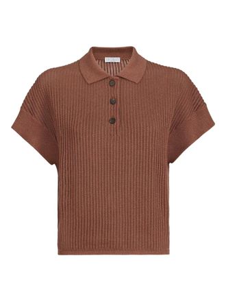 Brunello Cucinelli ribbed buttoned polo shirt - Orange