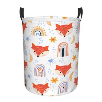 Generic Niedlicher Fuchs Regenbogen W&auml;schesammler Rund Korb W&auml;sche Mit Henkel W&auml;schebeh&auml;lter F&uuml;r Spielzeug Waschk&uuml;che Kuscheltier