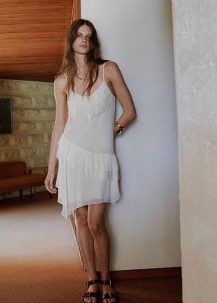 Mango Kleid mit Spitzenr&uuml;schen ecru - Damen - XXS - MANGO