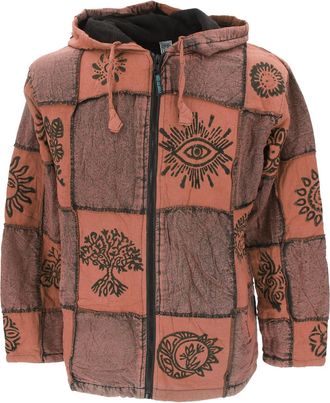 Guru Shop Goa Jacke, Patchwork Sweatshirt Jacke - Braun, Herren, Baumwolle, Size:XL