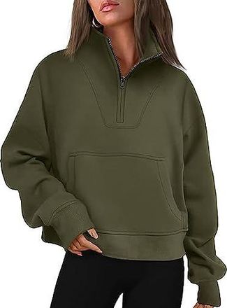 Generic Sweat Shirt d&eacute;contract&eacute; Couleur Unie pour Femmes avec col Montant Demi Fermeture &eacute;clair et Poche Pull en Hommes Grands Et Grands (XXL)