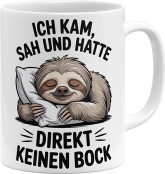OM3 lustige Faultier Kaffee-Tasse mit mit Spruch - Ich kam sah und hatte direkt keinen Bock - Morgenmuffel & Chiller Keramik Becher - 325ml - Beidseitig B