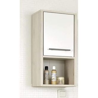 PELIPAL Badezimmer Hängeschrank Quickset 350 in Pinie Ida Hell / Weiß Glanz, 33 cm breit | Bad Wandschrank mit 1 Tür, 1 Nische und 1 Einlegeboden