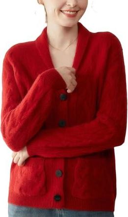 Generic Cardigan ouvert en cachemire pour femme - Tricot torsad&eacute; - &Eacute;pais et chaud - Col en V - Manches longues, Carmin, XS