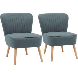 Oviala Lot de 2 fauteuils style crapaud en tissu bleu fonc&eacute;