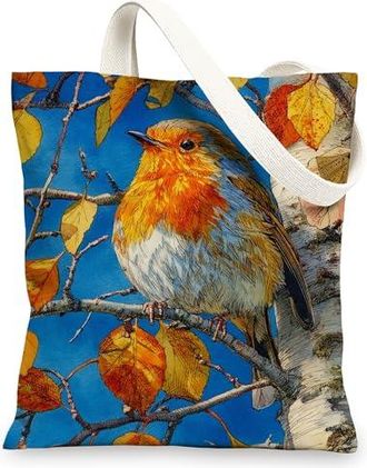 Generic Sacs fourre-tout en toile motif oiseau coloré, sacs dépicerie réutilisables, nature vibrante, légers et lavables, sacs en toile pour salle de sport, v