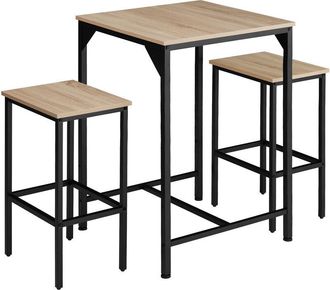 TecTake Tectake - Ensemble de bar en 3 parties en Boir et Acier Table avec 2 tabourets