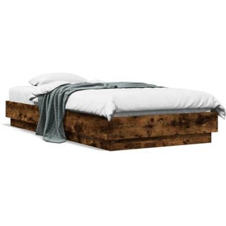 vidaXL Cadre de lit sans matelas avec lumi&egrave;res LED ch&ecirc;ne fum&eacute; 90x190cm vidaXL