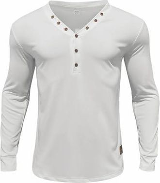 Generic Chemise &agrave; manches longues et col en V pour homme, l&eacute;g&egrave;re, respirante, mince, pour le printemps, lautomne et le confort, blanc, XXL