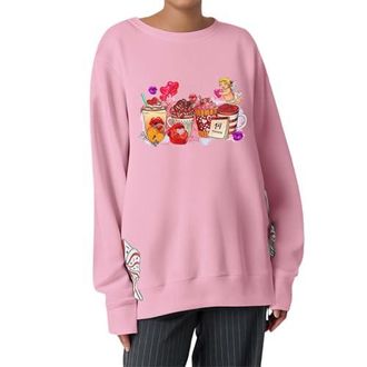 Generic Sweat &agrave; capuche &agrave; manches longues et col rond avec imprim&eacute; floral brod&eacute; sur le c&ocirc;t&eacute; pour femmes (5), rose, XXL