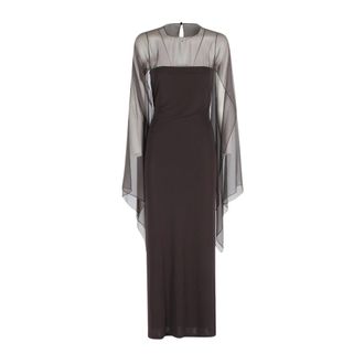 Alberta Ferretti Femme, Robes, Brun, Taille: 38 FR Robe Longue Manches Mousseline