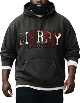 Generic Sweat &agrave; capuche graphique pour homme, Merry Christmas - Sweat-shirt ample imprim&eacute; tendance pour lautomne | pour les vacances et les voyages, Noir, 4XL