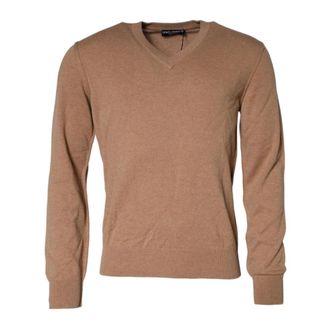 Dolce & Gabbana Luxuri&ouml;ser Cashmere V-Ausschnitt Pullover Sweater - - Knitwear - Herren - Braun - L